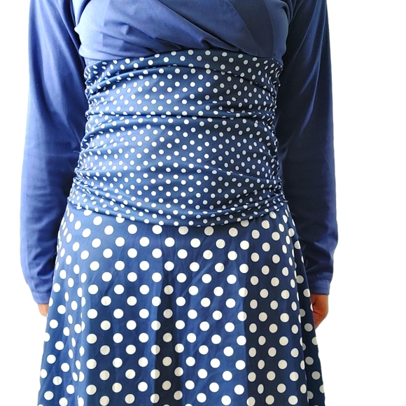 MISSLOOK | Dresses | Mislook Blue White Polka Dot Ruched Dress | Poshmark